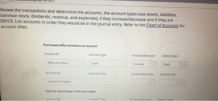 Solved Review the transactions and determine the accounts, | Chegg.com
