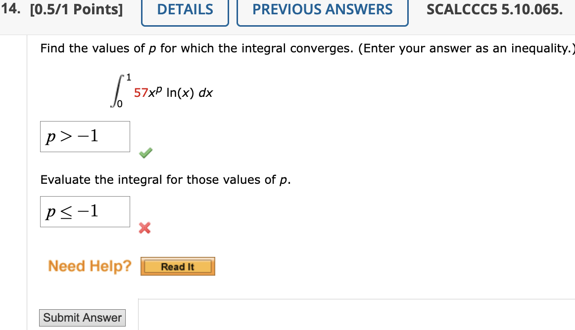 Solved Find the values of p for which the integral | Chegg.com