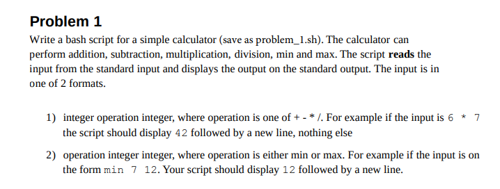 Solved Problem 1write A Bash Script For A Simple Calculator