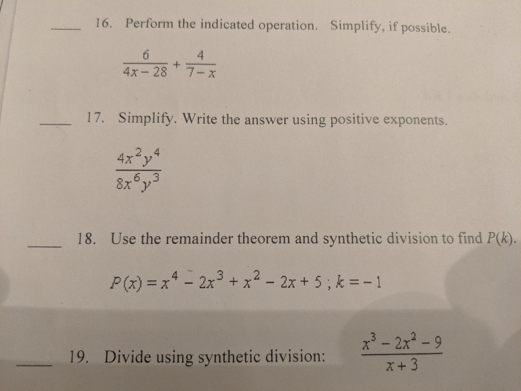 Solved 16. Perform the indicated operation. Simplify, if | Chegg.com