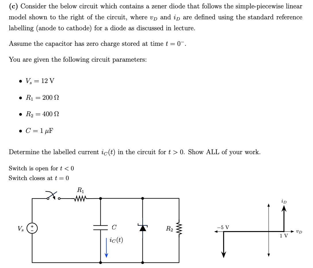 Solved (a) Consider the below circuit with a zener diode | Chegg.com