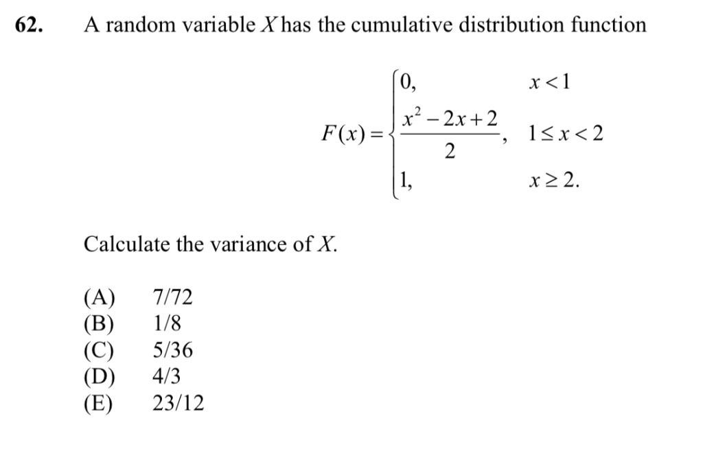Solved 62. A random variable X has the cumulative | Chegg.com