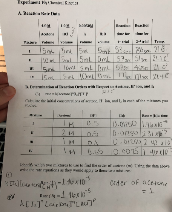 Solved Experiment 10; Chemical Kinetics A. Reaction Rate | Chegg.com