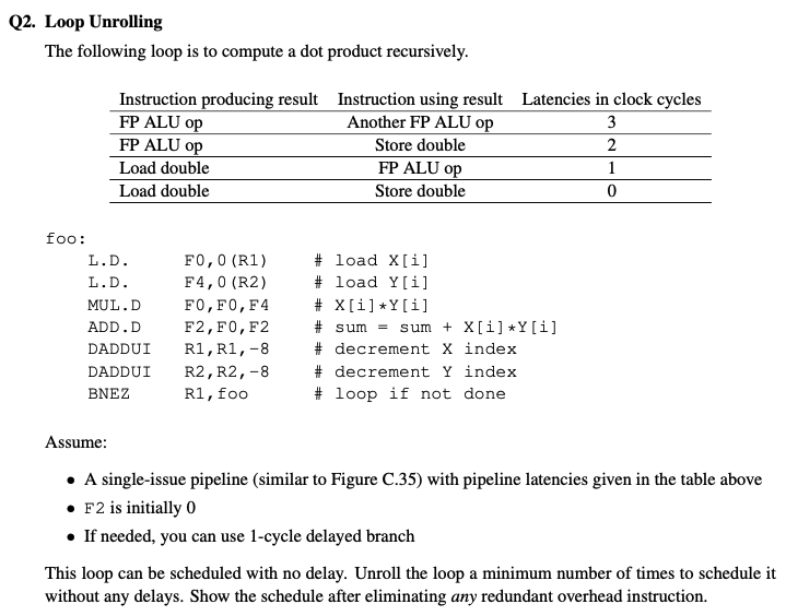 Q2. Loop Unrolling The following loop is to compute a | Chegg.com