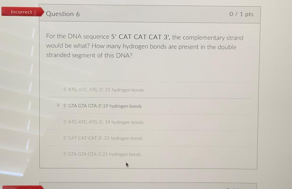 Solved For the DNA sequence 5' CAT CAT CAT 3', the | Chegg.com