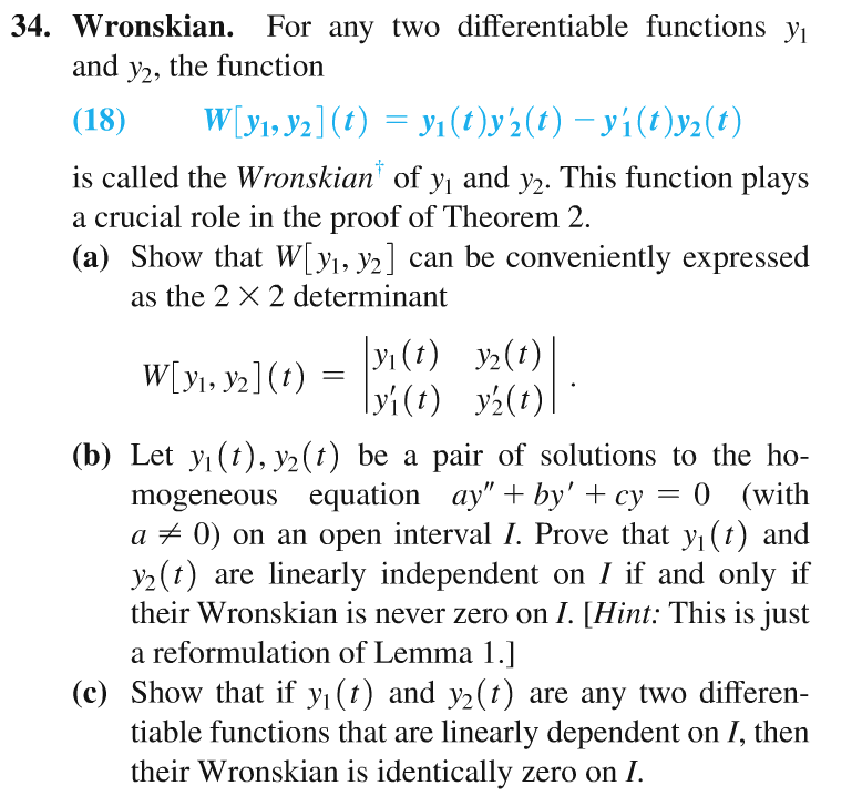 Solved 34. Wronskian, For any two differentiable functions v | Chegg.com