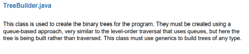 Solved TreeBuilder.java This class is used to create the | Chegg.com