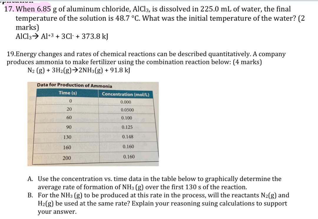 Solved 17. When 6.85 g of aluminum chloride, AlCl3, is | Chegg.com