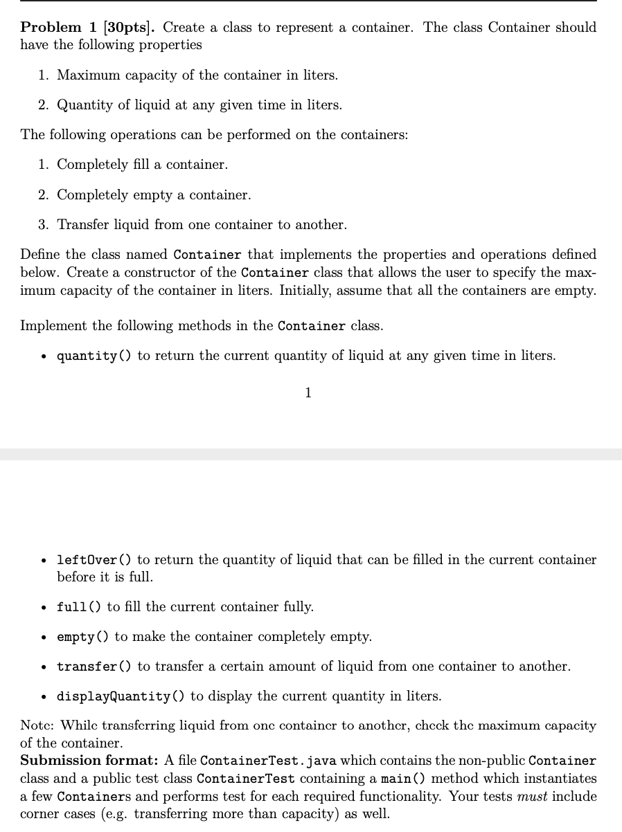 Problem 1 (30pts). Create a class to represent a | Chegg.com