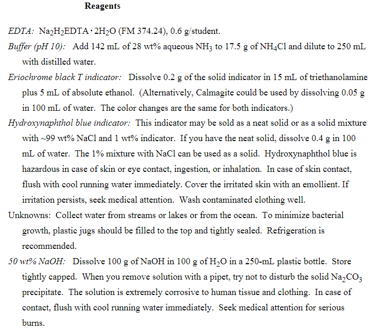 Solved Reagents EDTA: Na2H2EDTA.2H20 (FM 374.24), 0.6 | Chegg.com