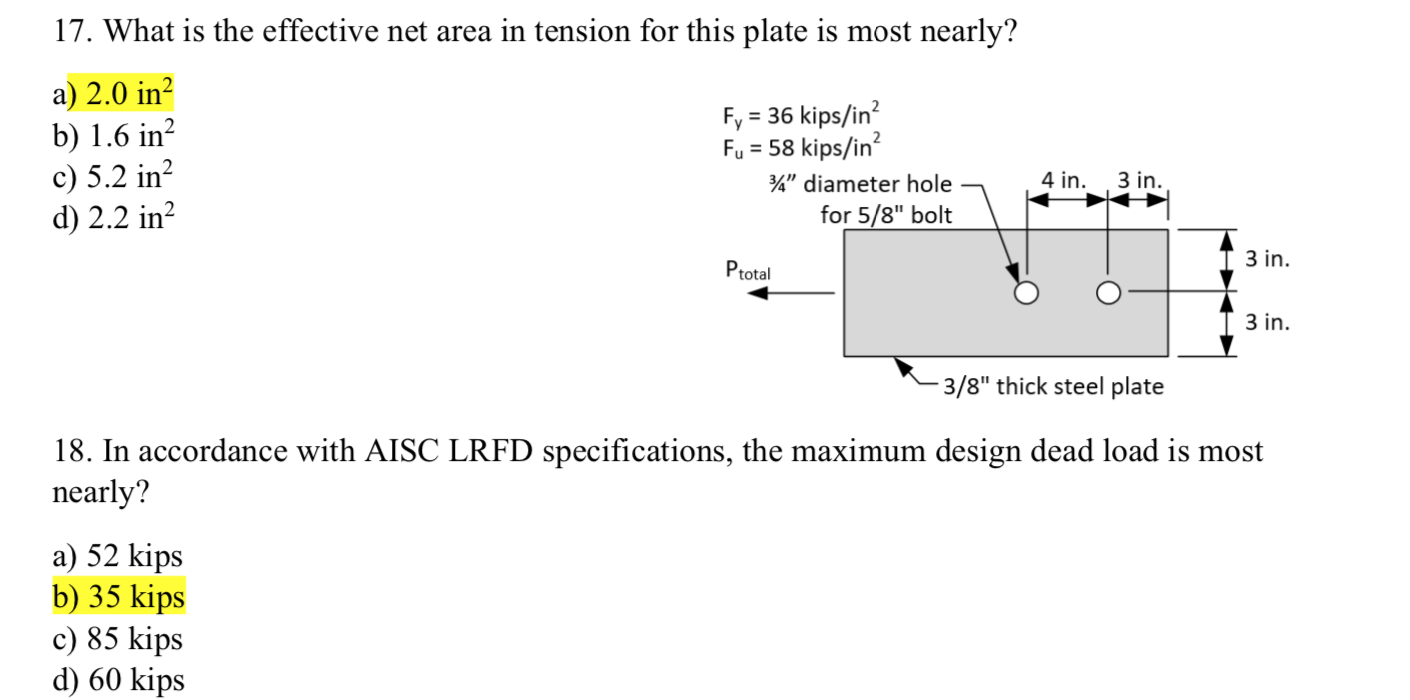 Solved 17. What is the effective net area in tension for | Chegg.com