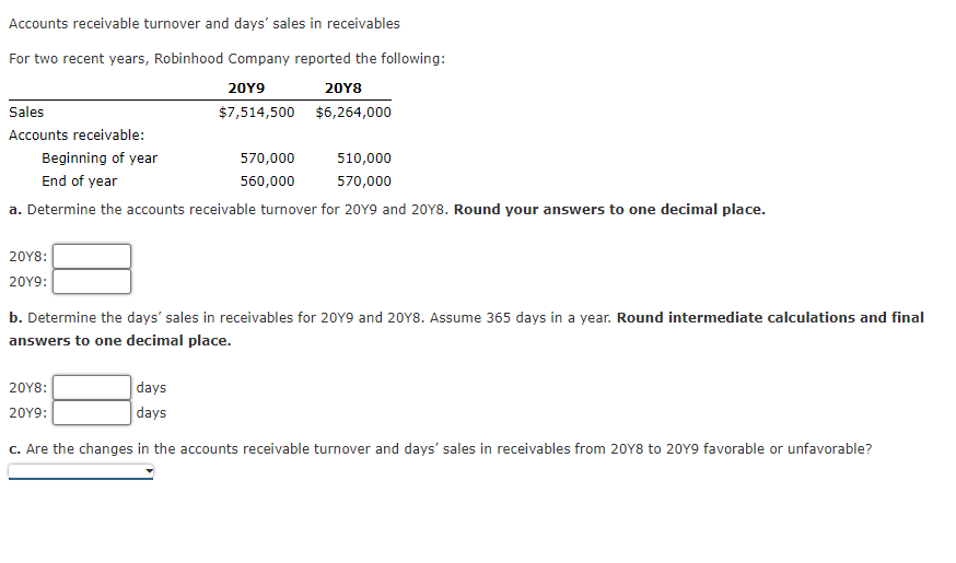 Solved Accounts receivable turnover and days' sales in | Chegg.com