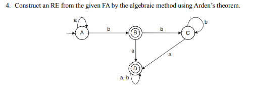 Solved 4. Construct an RE from the given FA by the algebraic | Chegg.com