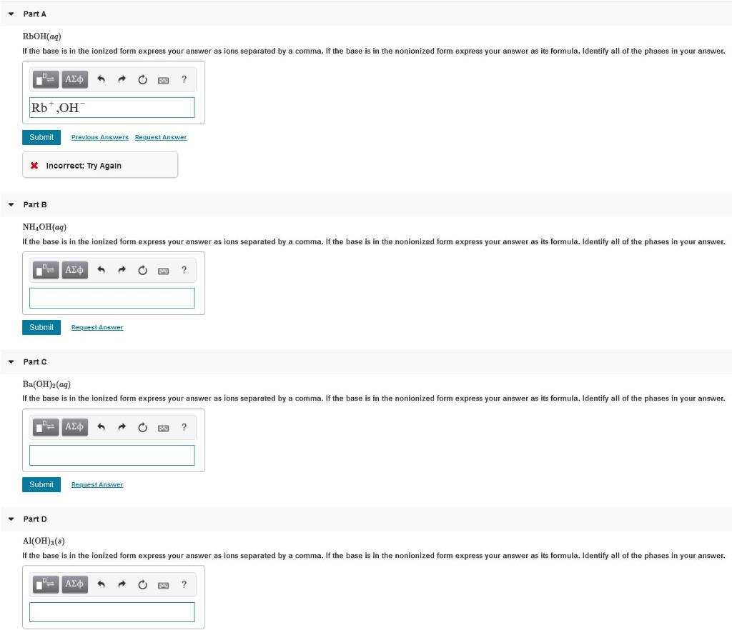 Solved Part A RBOH(0) If the base is in the ionized form | Chegg.com