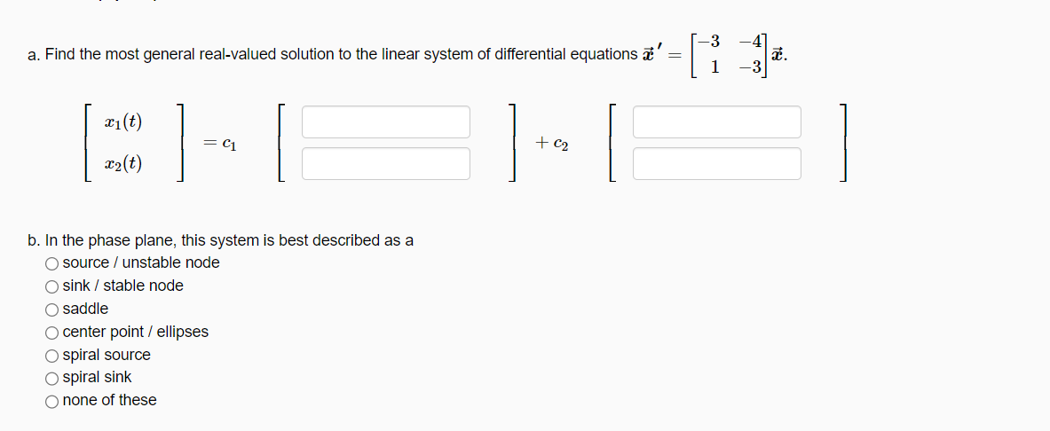 Solved b. ﻿In the phase plane, this system is best described | Chegg.com