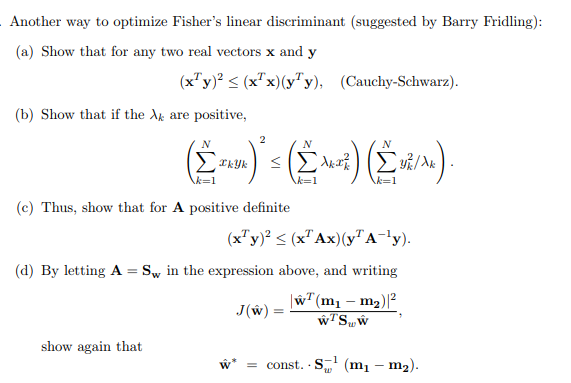 - Another way to optimize Fisher's linear | Chegg.com