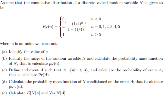Solved Assume that the cumulative distribution of a discrete | Chegg.com