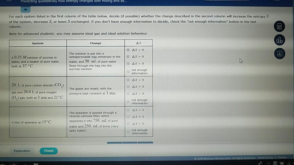 Solved Predicting qualitatively how entropy Changes with | Chegg.com