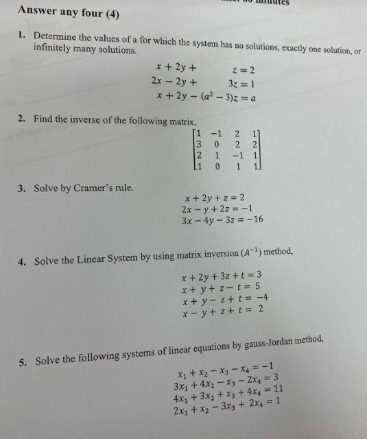 Solved Answer any four (4) 1. Determine the values of a for | Chegg.com