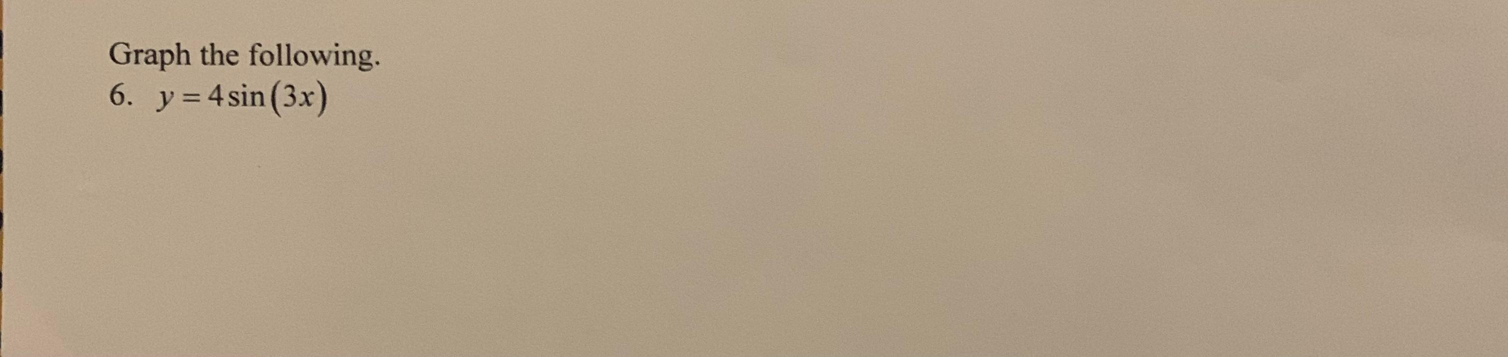 Solved Graph the following. 6. y=4sin(3x) | Chegg.com