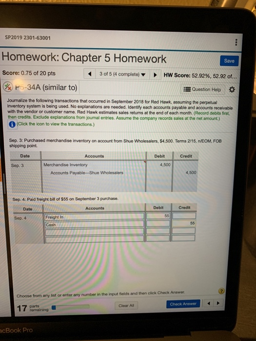 Solved SP2019 2301-63001 Homework: Chapter 5 Homework Save | Chegg.com