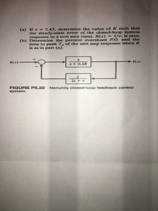 Solved PS.22 Consider the closed-loop system in Figure P5.22 | Chegg.com