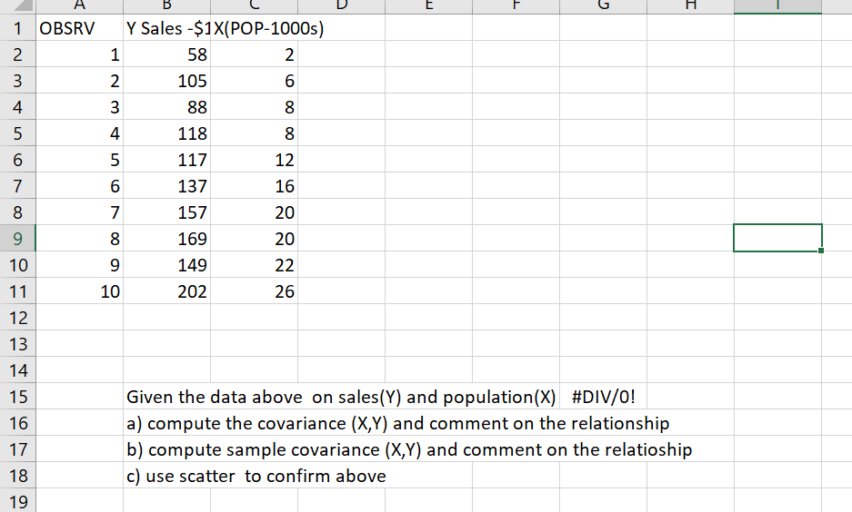 Solved \begin{tabular}{|r|r|r|} \hline OBSRV & Y Sales | Chegg.com