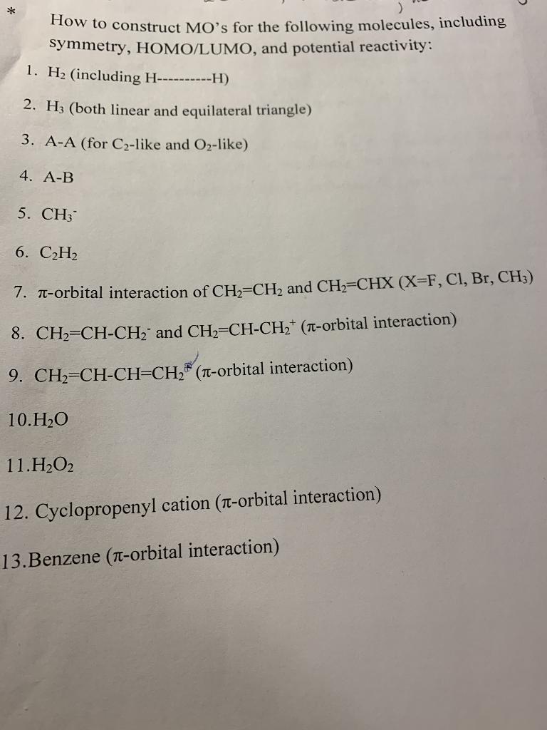 Solved How to construct MO's for the following molecules, | Chegg.com