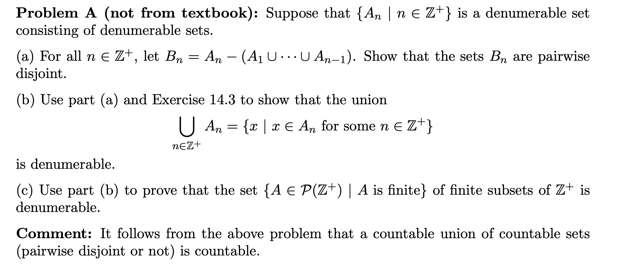 Solved Problem A (not from textbook): Suppose that {An n | Chegg.com
