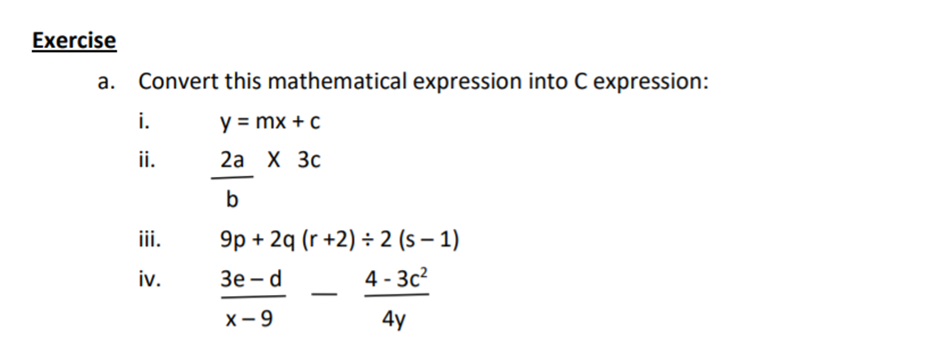 Solved a. Convert this mathematical expression into C | Chegg.com