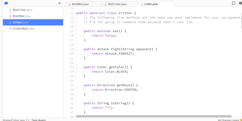 Solved Description BrettBot Critter Define a Critter class | Chegg.com