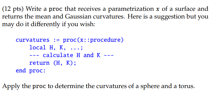 Solved (12 pts) Write a proc that receives a parametrization | Chegg.com