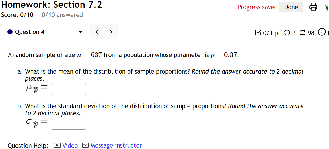 Solved Homework Section 7 2 Progress Saved Score 0 10 0 10