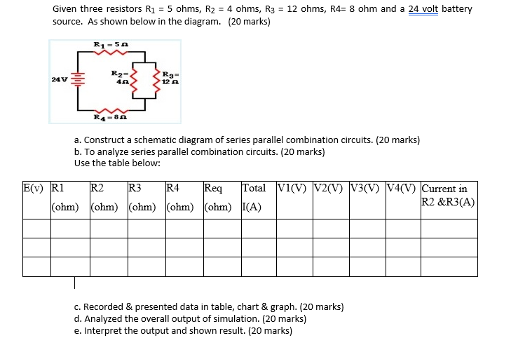 Solved Given three resistors R1 = 5 ohms, R2 = 4 ohms, R3 = | Chegg.com