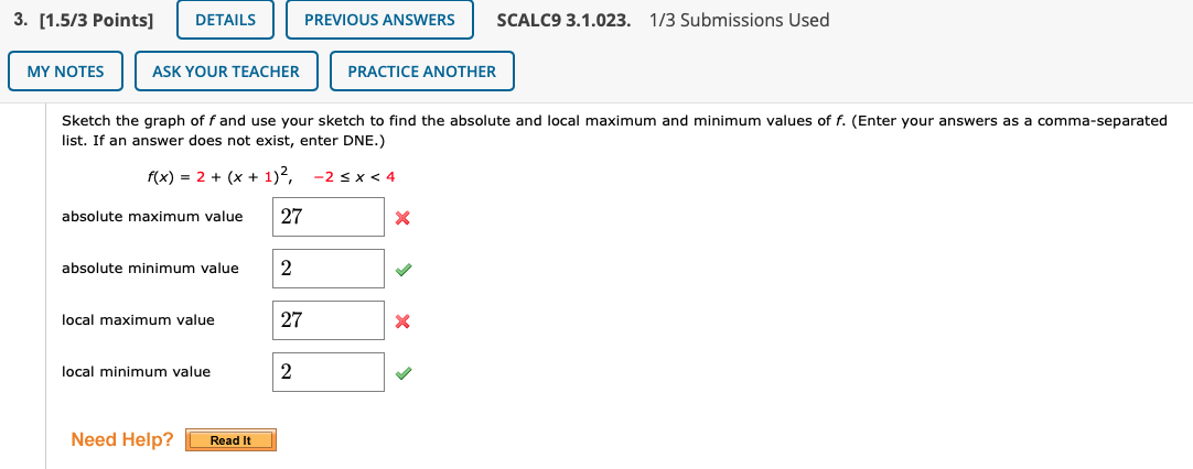 Solved 3. [1.5/3 Points] DETAILS PREVIOUS ANSWERS SCALC9 | Chegg.com