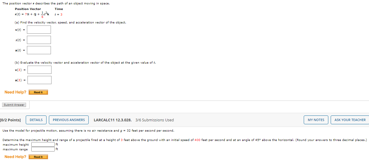 Solved The position vector r describes the path of an object | Chegg.com