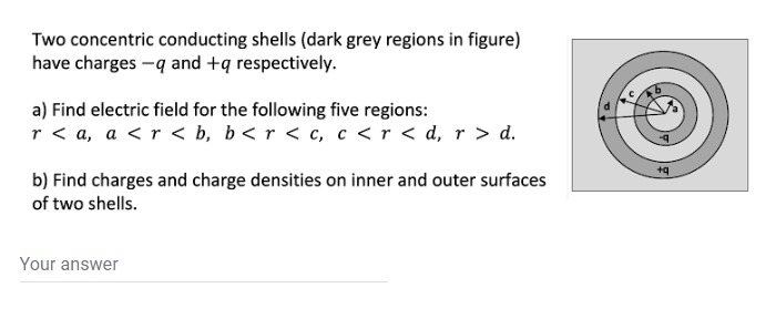 Solved Two concentric conducting shells (dark grey regions | Chegg.com