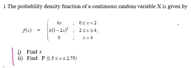 Solved 1. The probability density function of a continuous | Chegg.com