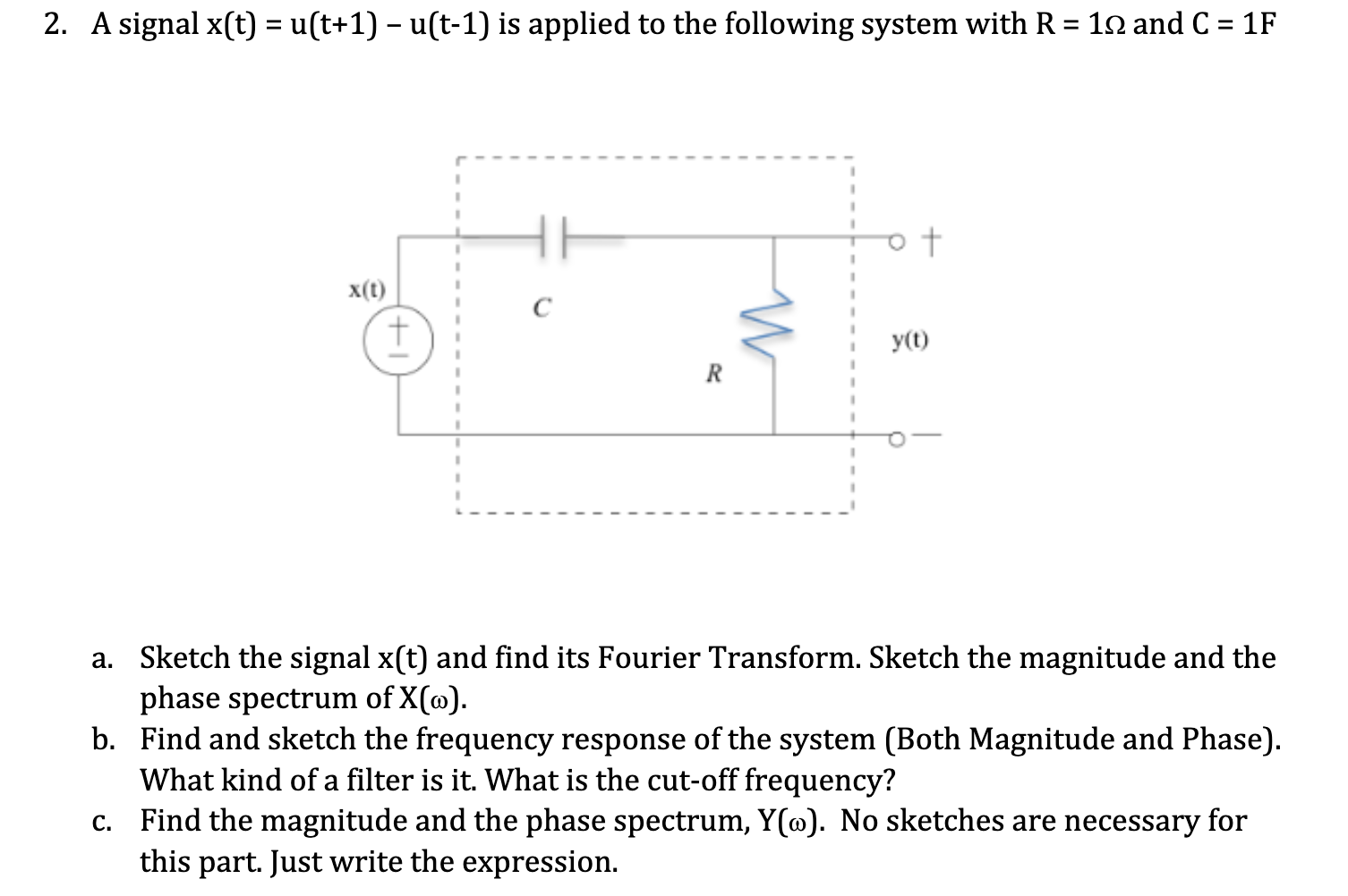 Solved 2. A signal x(t)=u(t+1)−u(t−1) is applied to the | Chegg.com