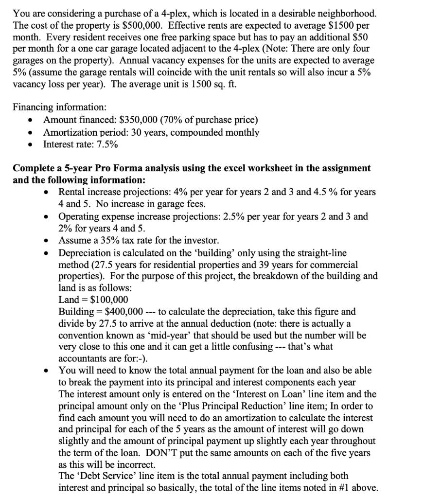 FEEL ONLY THE ATTACHED 5 YEAR PRO FORMA WITH THE | Chegg.com
