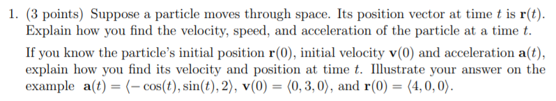 Solved 1. (3 points) Suppose a particle moves through space. | Chegg.com