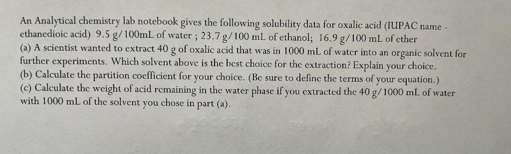 Solved An Analytical chemistry lab notebook gives the | Chegg.com