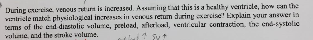 Solved During exercise, venous return is increased. Assuming | Chegg.com