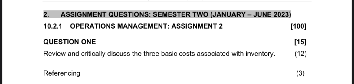 Solved 2. ASSIGNMENT QUESTIONS: SEMESTER TWO (JANUARY - JUNE | Chegg.com