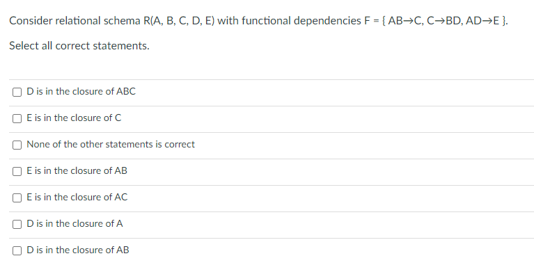 Solved Consider relational schema R(A,B,C,D,E) with | Chegg.com