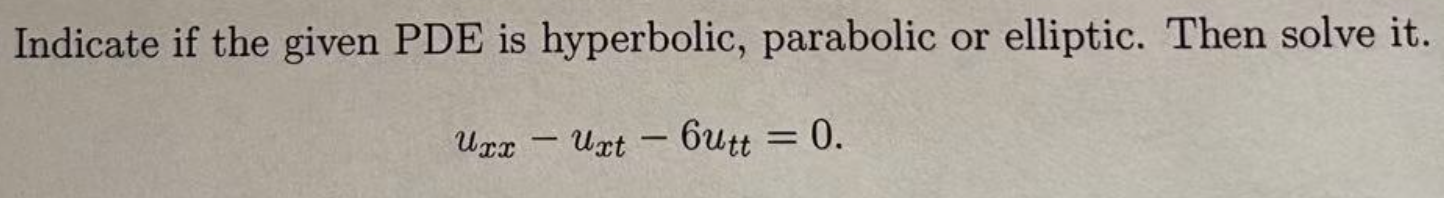 Solved Indicate if the given PDE is hyperbolic, parabolic or | Chegg.com
