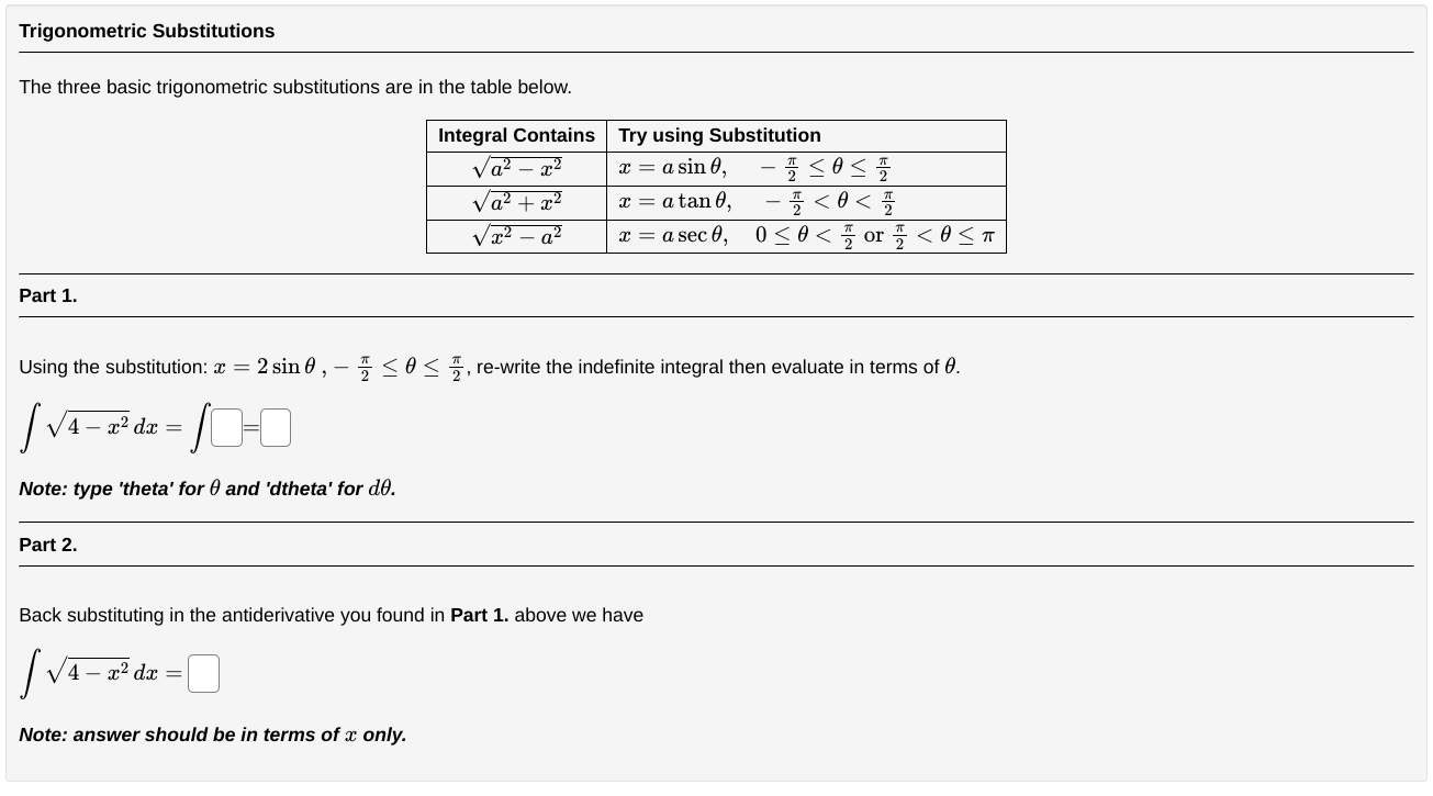 Solved The three basic trigonometric substitutions are in | Chegg.com