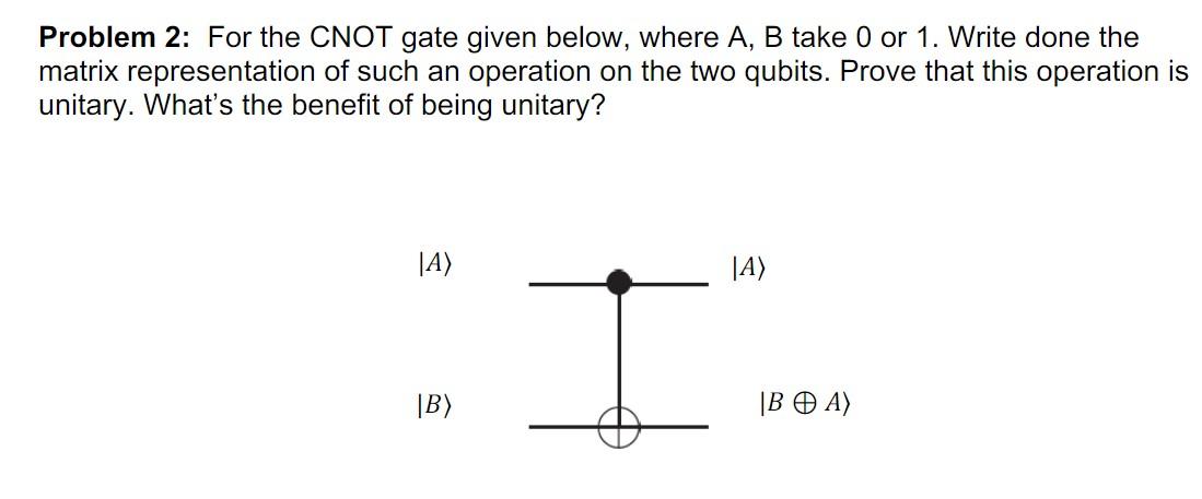 Problem 2: For the CNOT gate given below, where A,B | Chegg.com