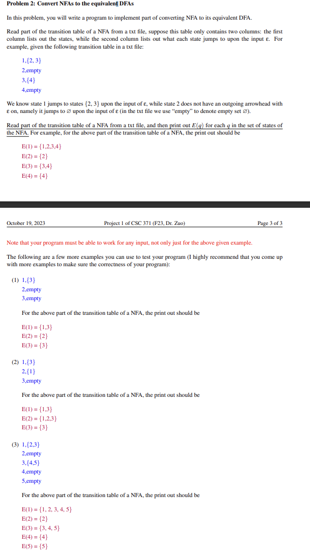 Solved Problem 2: Convert NFAs to the equivalent DFAs In | Chegg.com