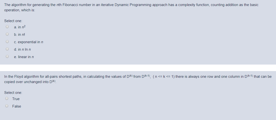 Solved The algorithm for generating the nth Fibonacci number | Chegg.com